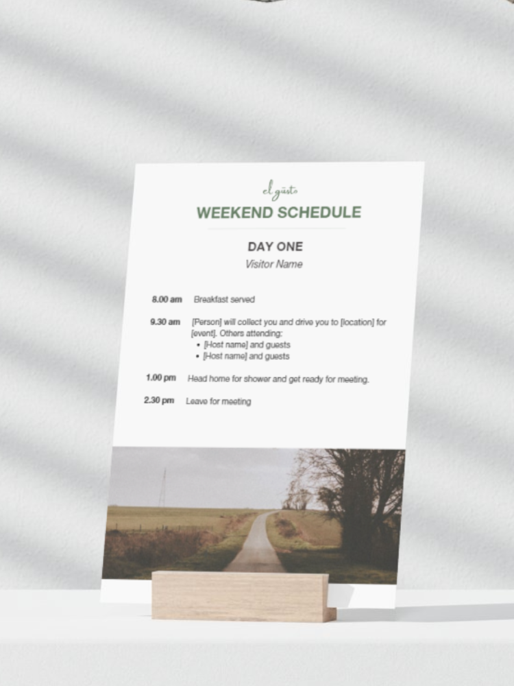 Weekend Entertaining | Schedule Template to Give to Guests – Elgusto Global